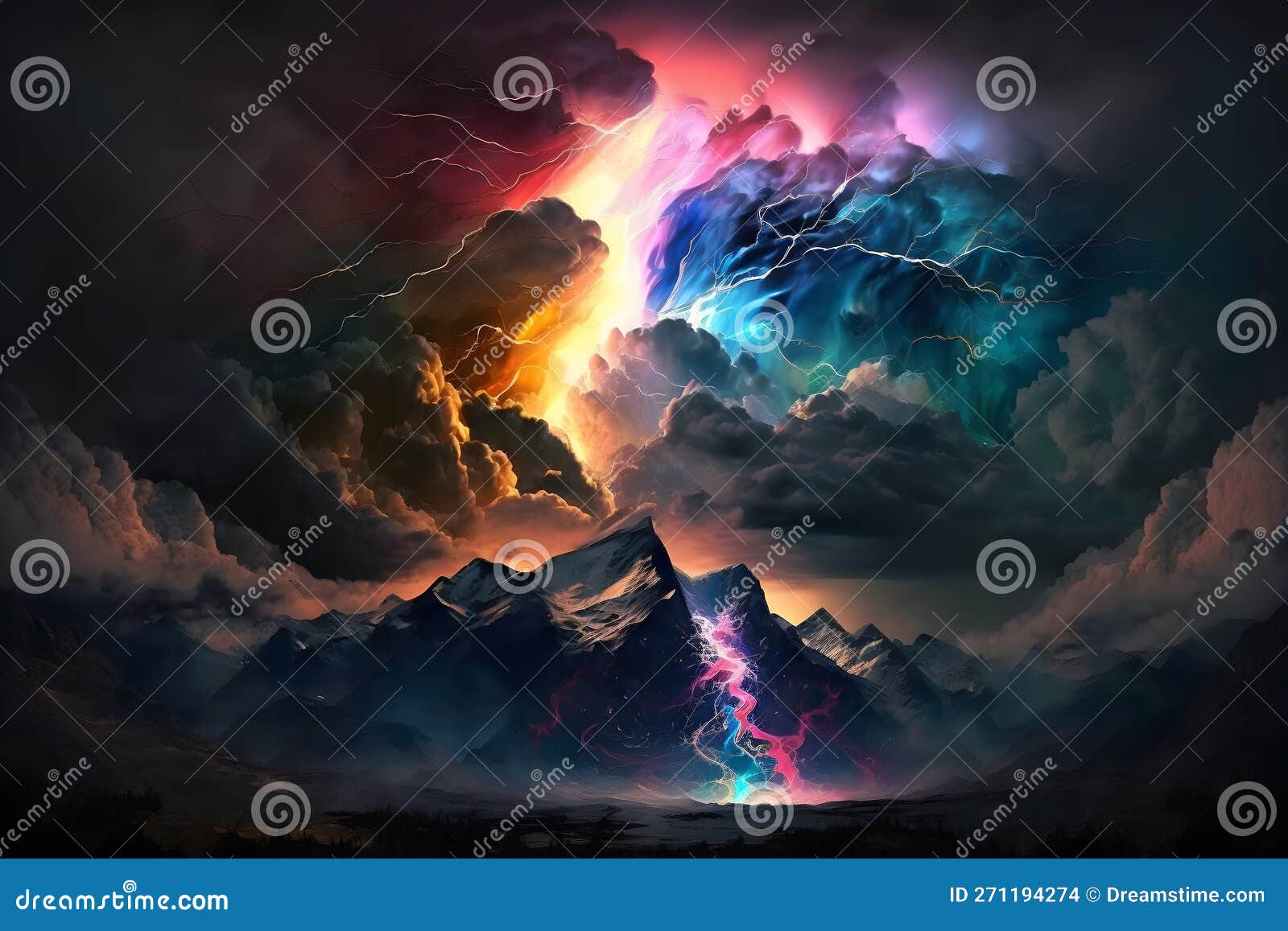Lightning with Colorful Dramatic Clouds. Neural Network AI Generated ... Lightning with Colorful Dramatic Clouds. Neural Network AI Generated ...