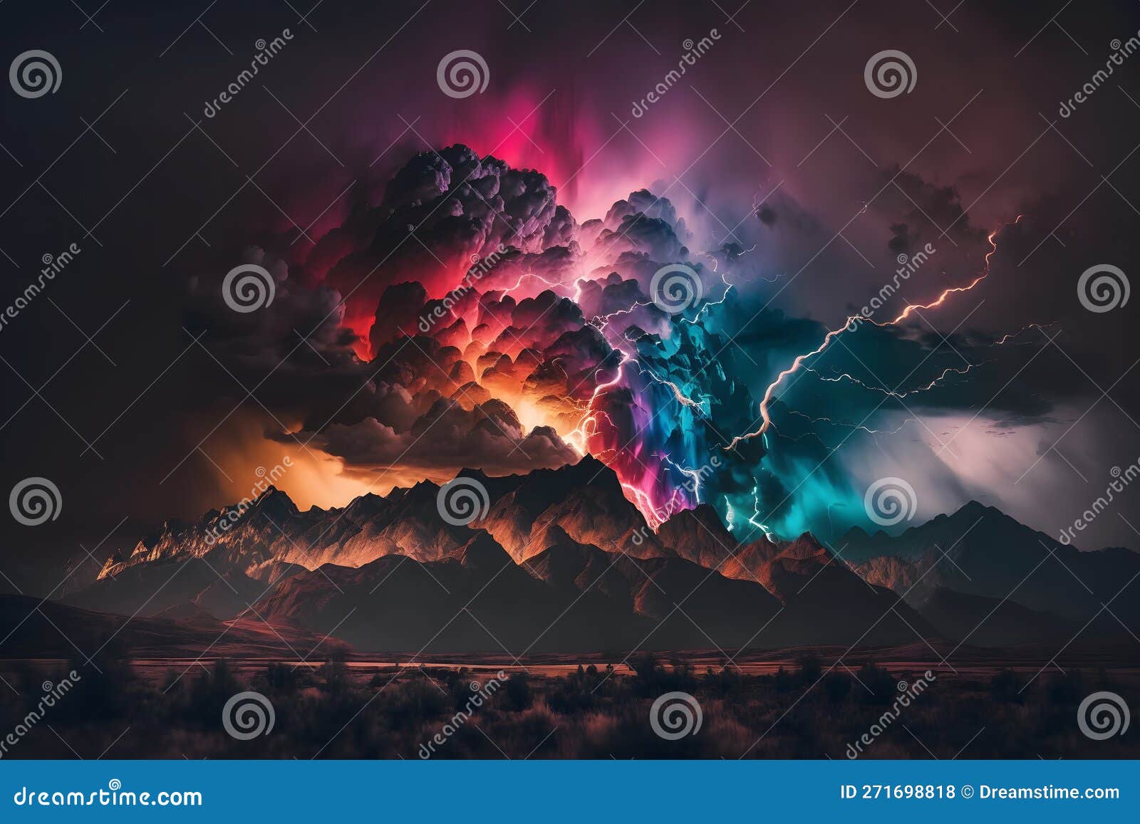 Lightning with Colorful Dramatic Clouds. Neural Network AI Generated ... Lightning with Colorful Dramatic Clouds. Neural Network AI Generated ...