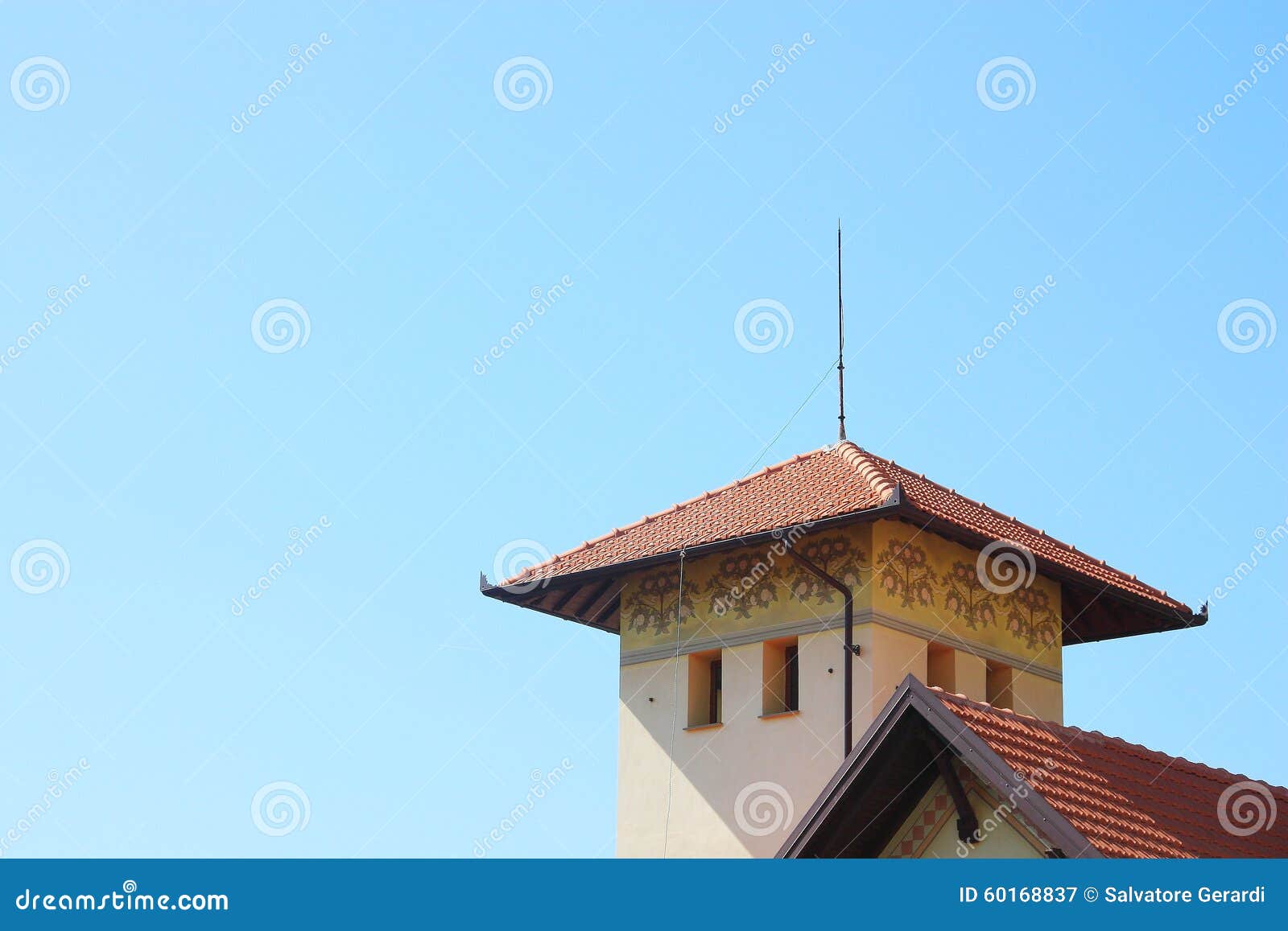 Lightning Rod On Rooftop. House Roof Lightning Protection Systems With ...