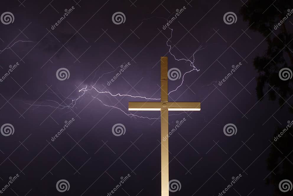 Lightning and the Cross stock photo. Image of thunder - 1210052