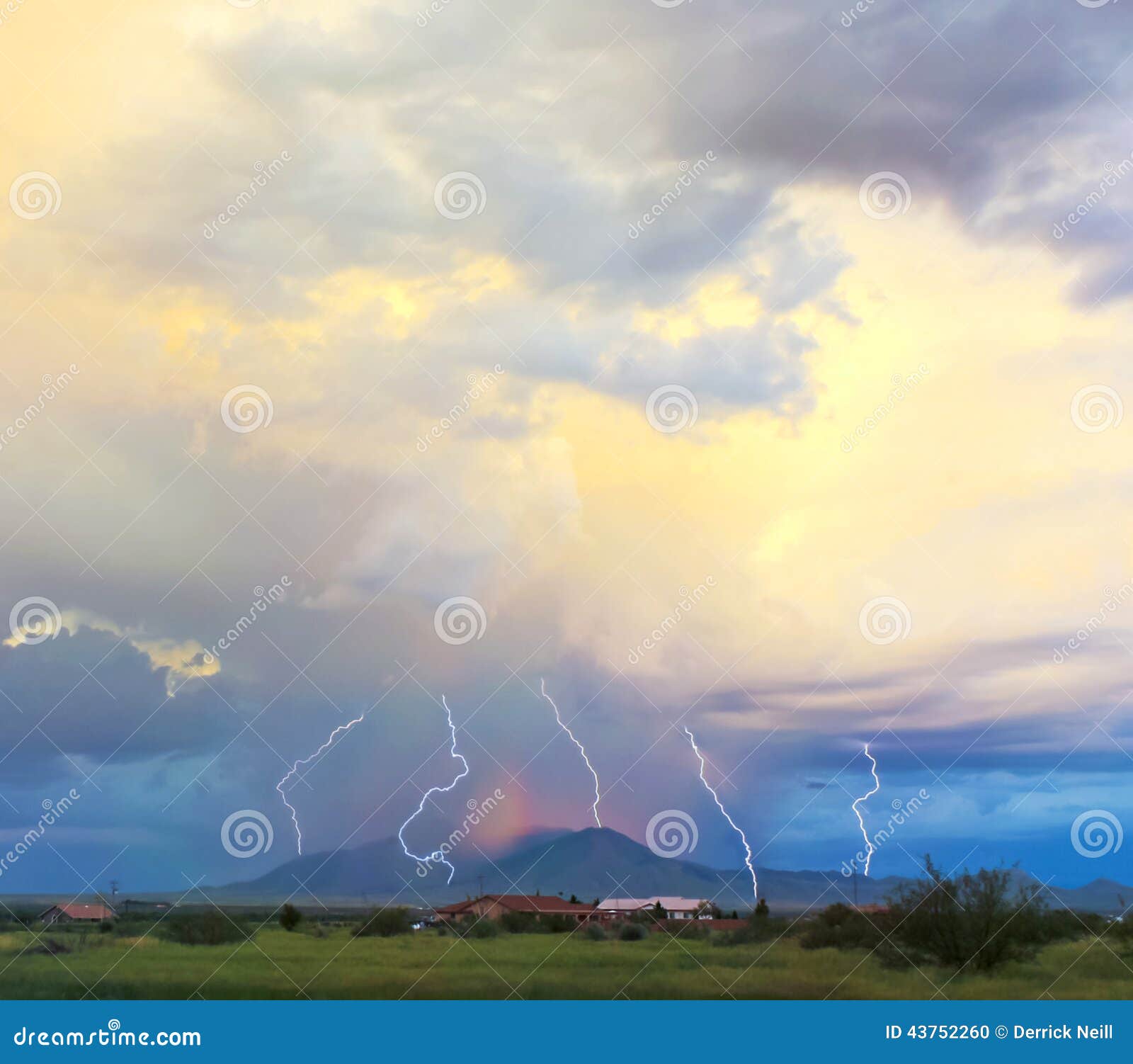 A Lightning Dance in a Sunset Sky Stock Photo - Image of atmospheric ...