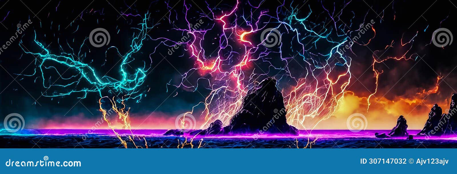 Lightning Display Of Colourful Sparks Shooting Through A Futuristic ...