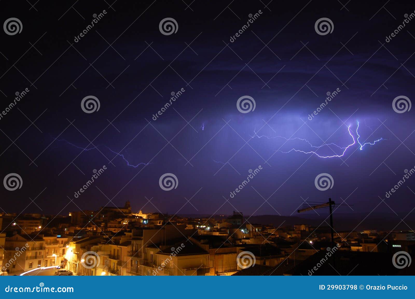 Lightning over the city stock photo. Image of power, force - 29903798