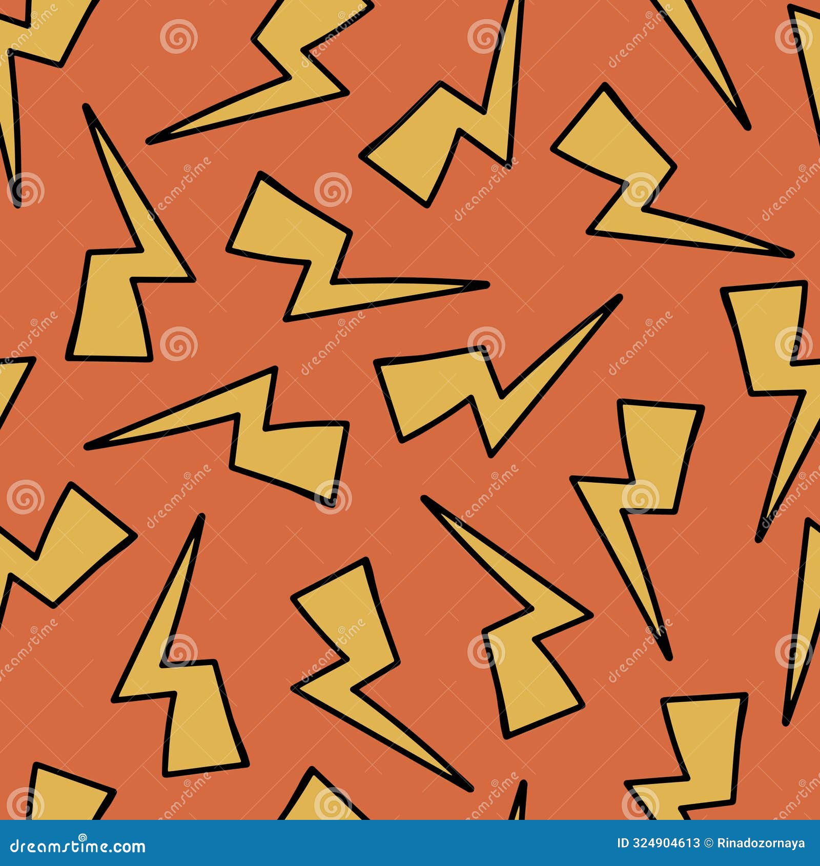 Lightning Doodle Seamless Pattern. Thunder or Storm Symbol. 80th, 90th ...