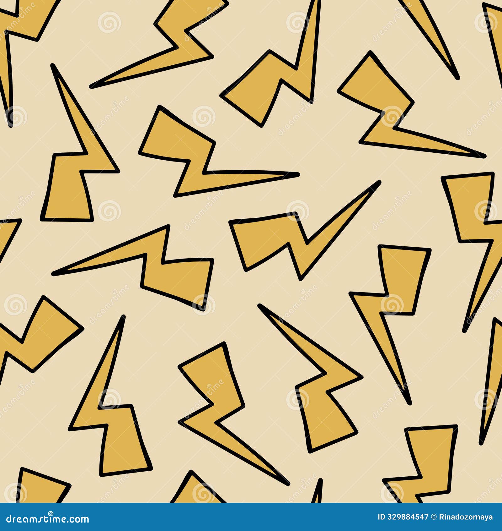 Lightning Doodle Seamless Pattern. Thunder or Storm Symbol. 80th, 90th ...