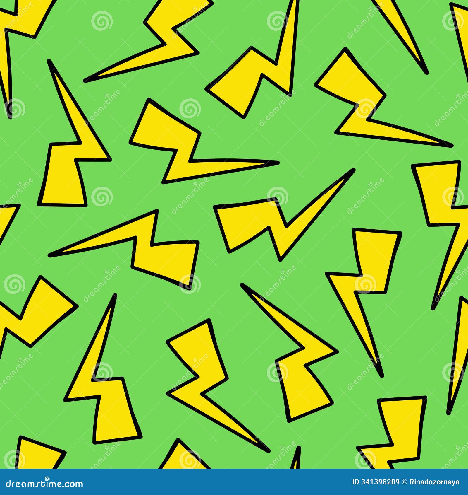 Lightning Doodle Seamless Pattern. Thunder or Storm Symbol. 80th, 90th ...