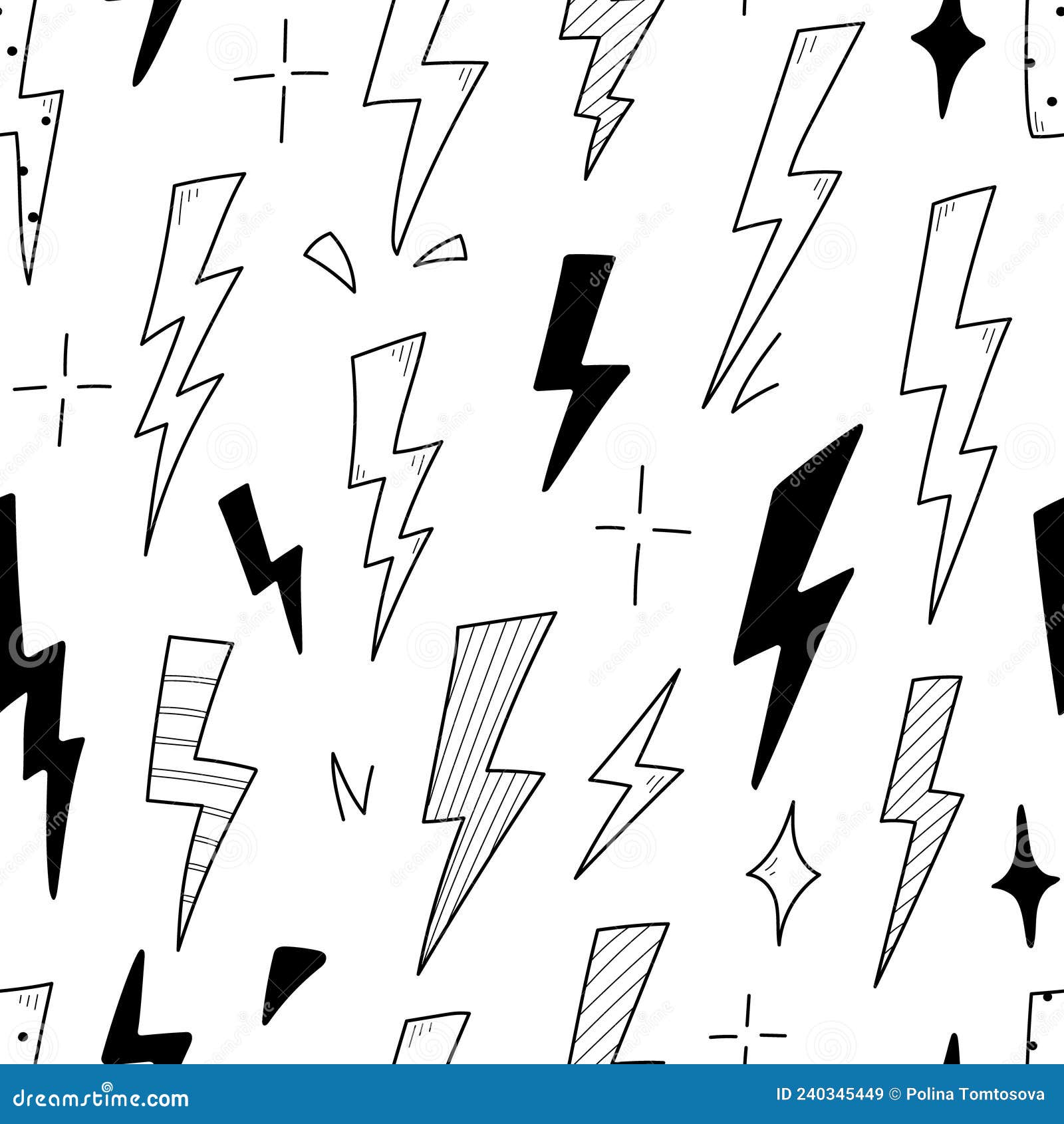 Thunderbolt Pattern. Sky Lightning Warning Voltage Symbols Electricity Flash Vector Seamless ...