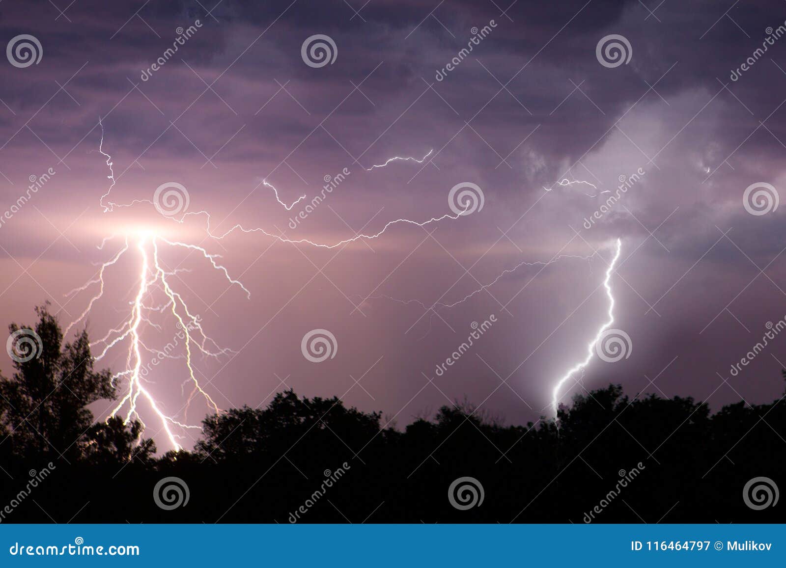 Lightning with Dramatic Clouds. Night Thunder Storm Stock Image - Image ...