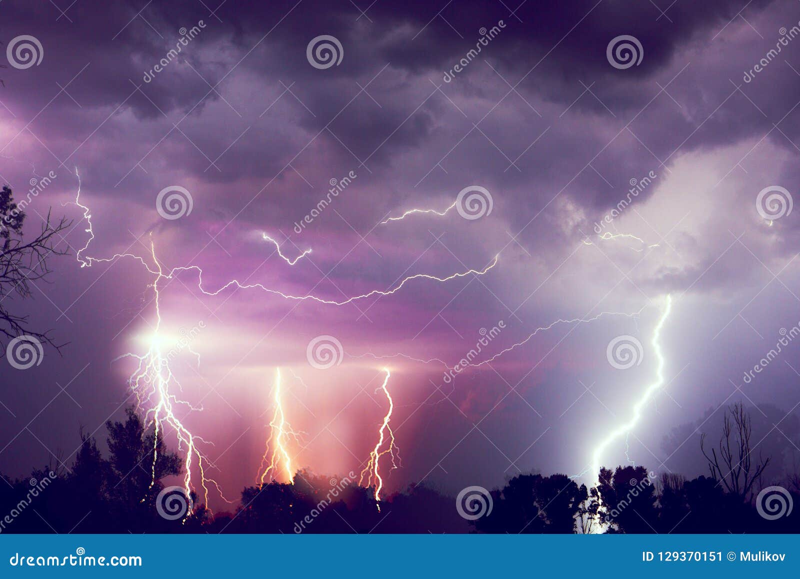 Lightning with Dramatic Clouds. Night Thunder Storm Stock Image - Image ...