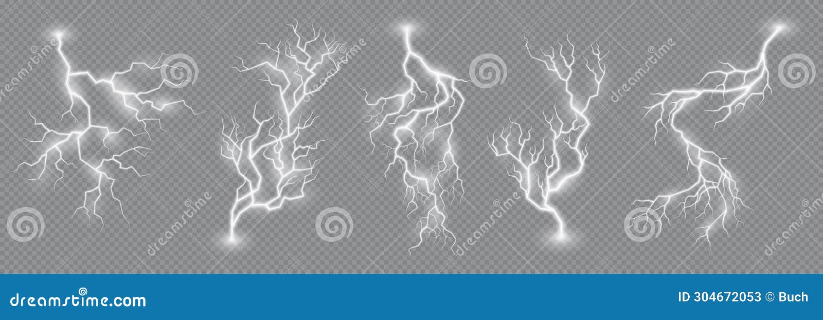 Lightning Effect. Thunderstorm Flash Strikes Set Stock Illustration ...