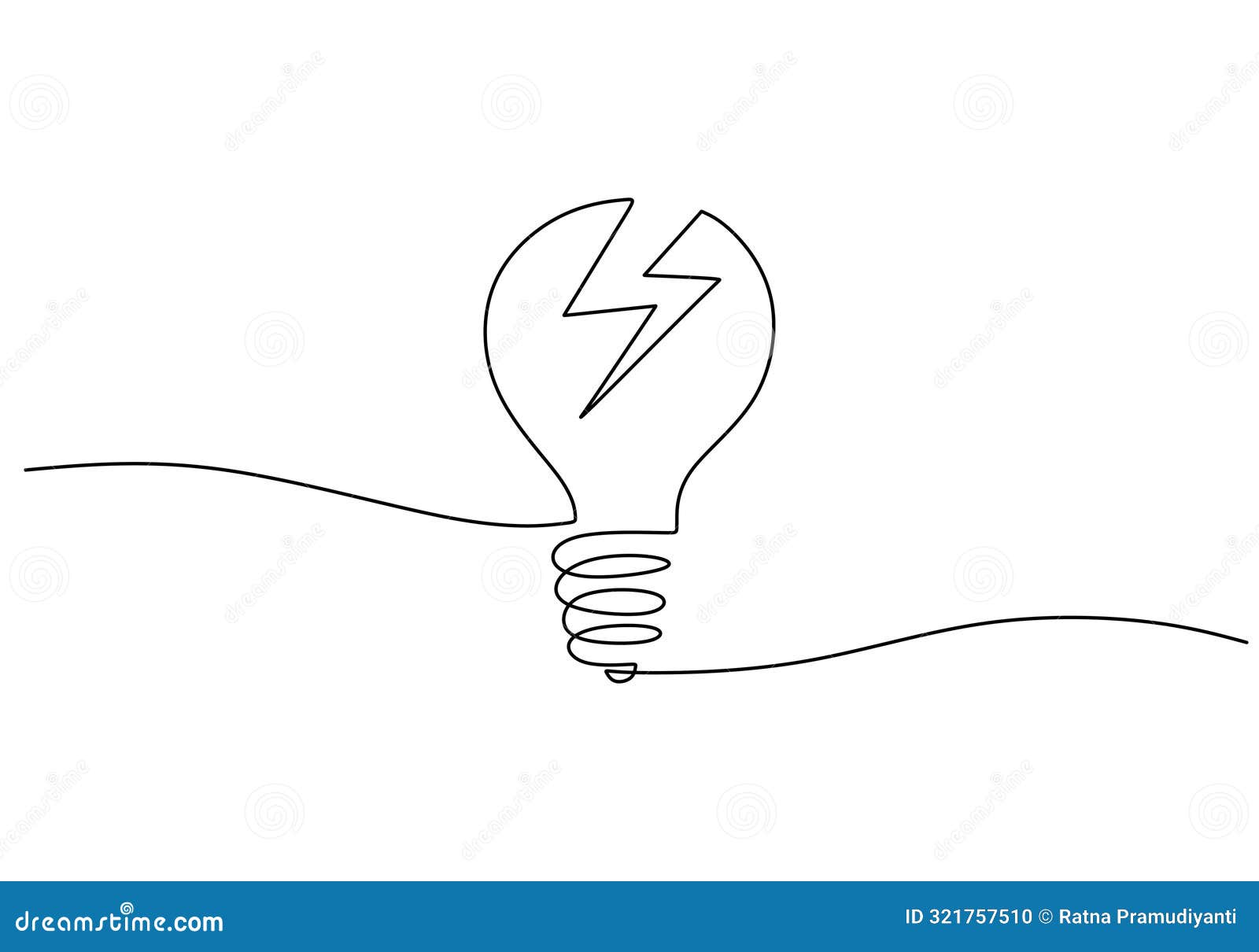 Lightning Electric Power in Continuous One Line Art Drawing. Flash Bolt ...