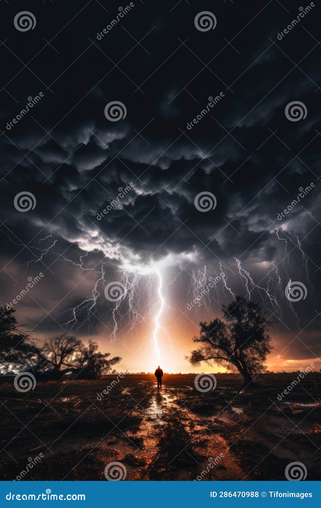 Lightning falling on a man stock illustration. Illustration of force ...