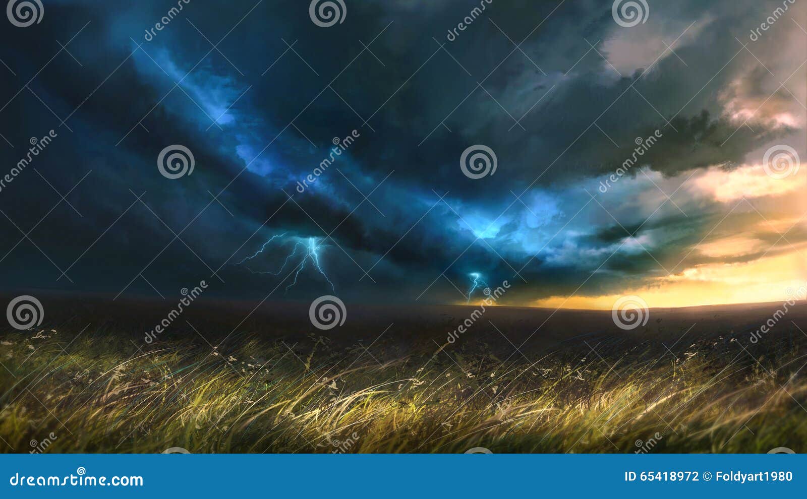 Lightning on the field stock photo. Image of digital - 65418972