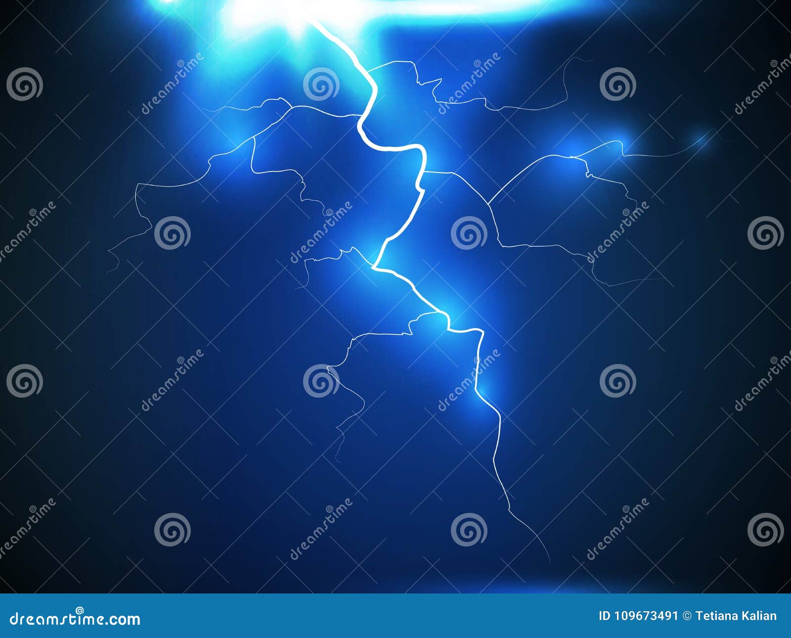 Lightning Flash Bolt or Thunderbolt on Dark Blue Night Background ...