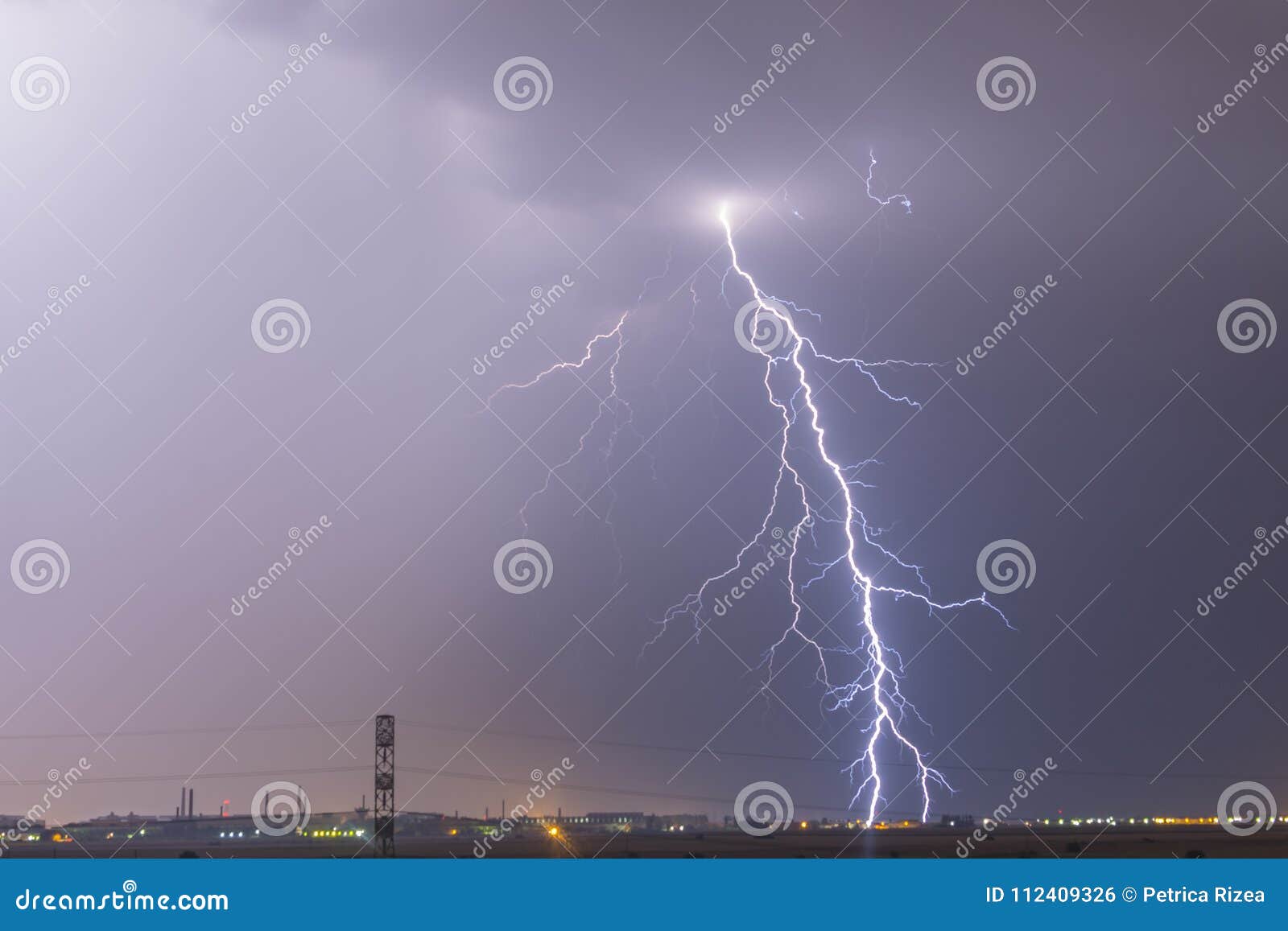 Lightning Flash Over a City Lectricity Blast Storm Stock Photo - Image ...