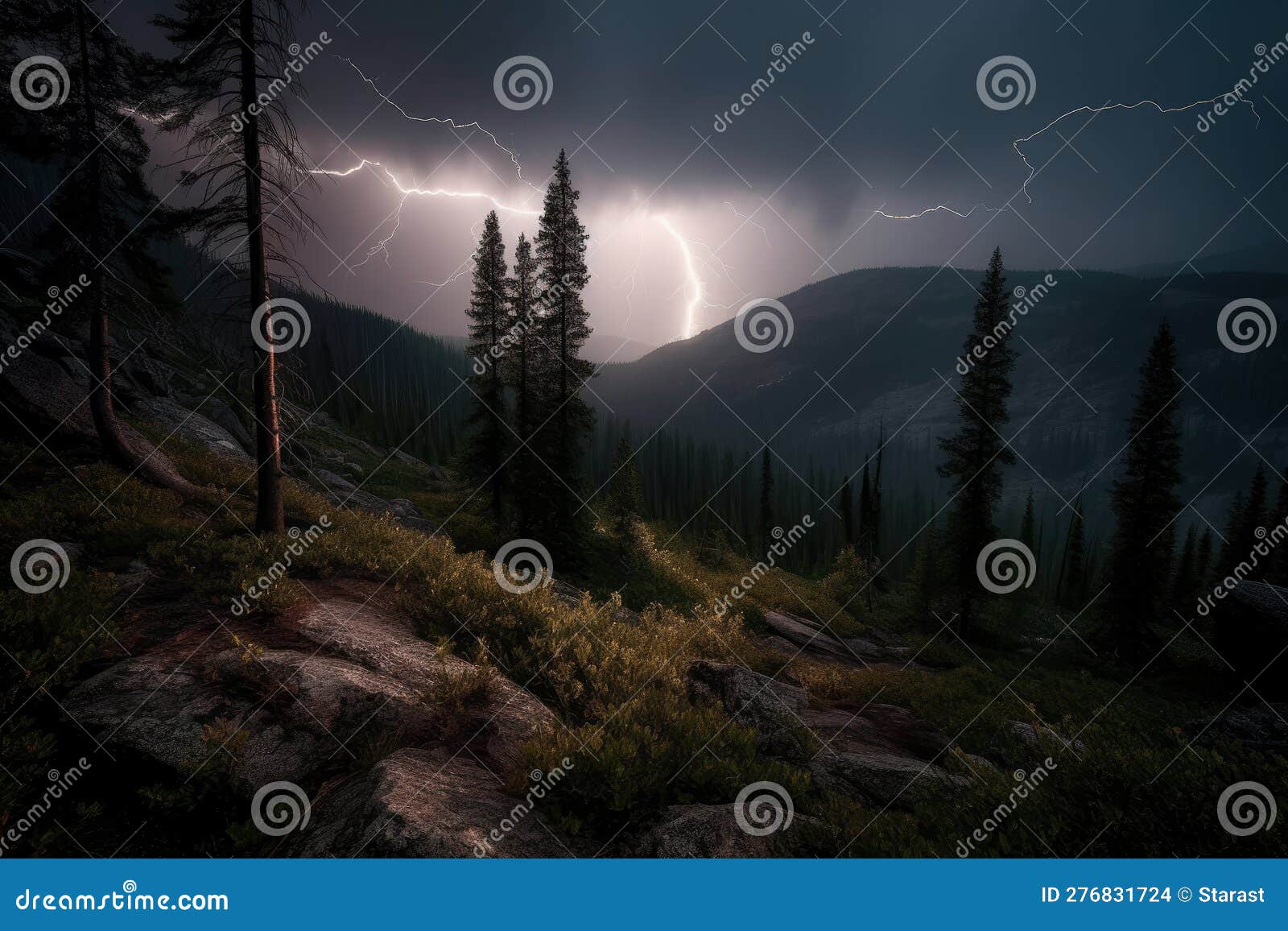 Lightning Flashes on Dramatic Night Sky, Lightning Strikes in Wild ...