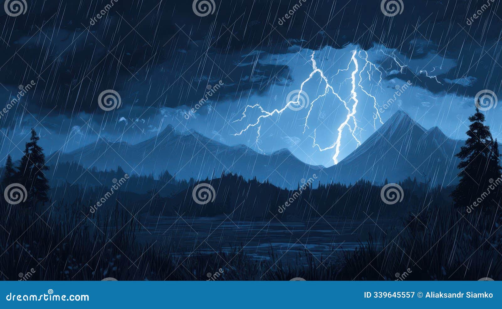 Lightning Flashing Across the Sky during a Storm Over a Mountain Range ...
