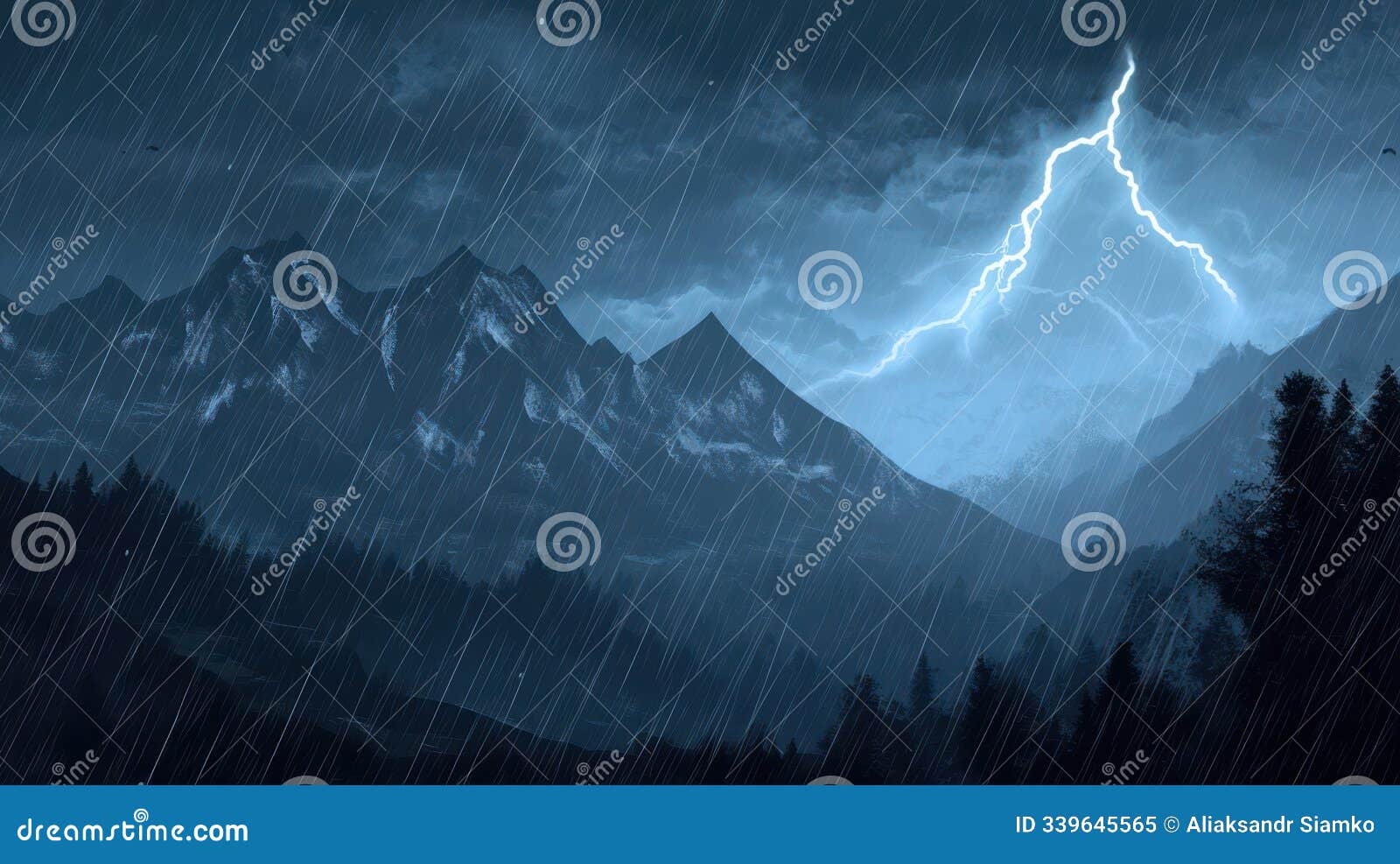 Lightning Flashing Across the Sky during a Storm Over a Mountain Range ...