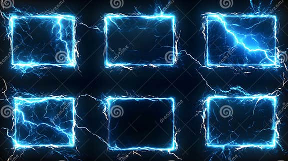 Lightning Frames, Blue Electric Borders of Rectangular and Square ...