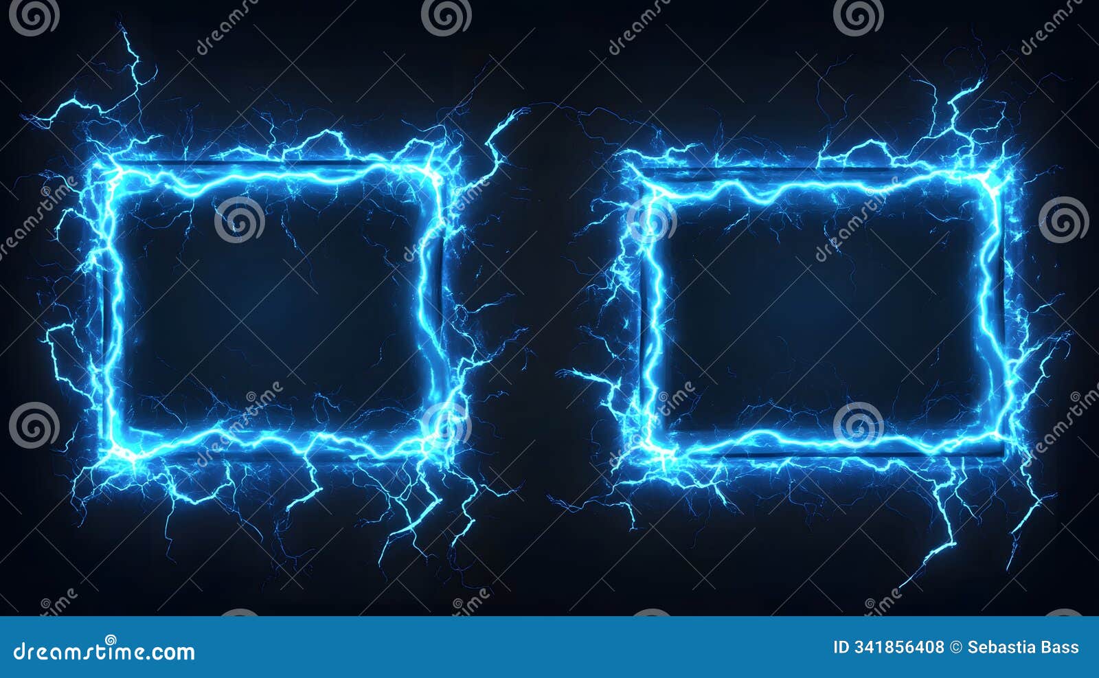 Lightning Frames, Blue Electric Borders of Rectangular and Square Shapes with Thunder Bolt ...