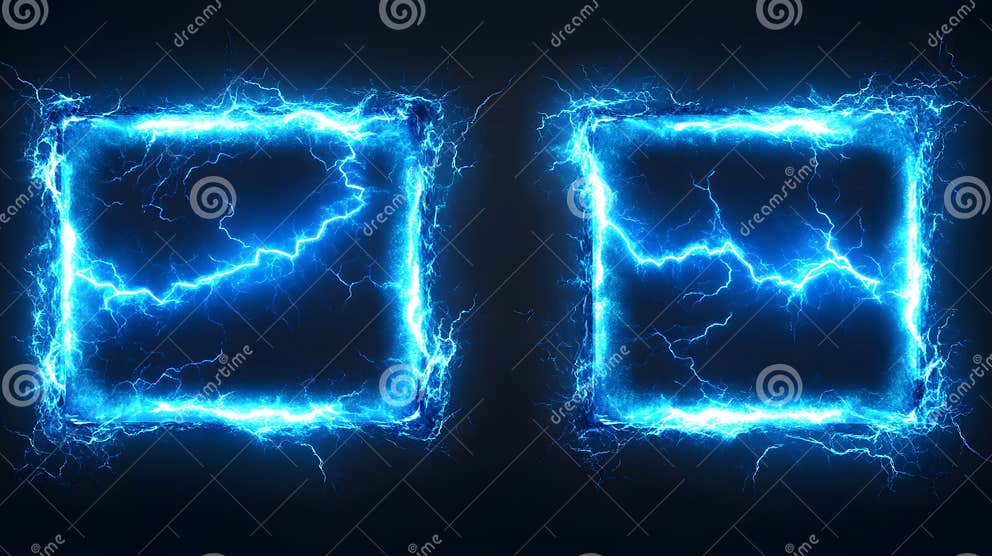 Lightning Frames, Blue Electric Borders of Rectangular and Square ...
