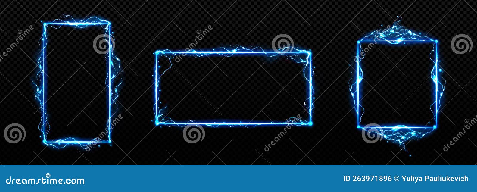 Lightning Frames, Blue Electric Borders Vector Set Stock Photo ...