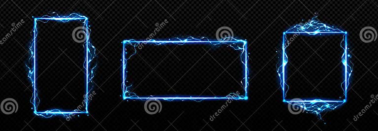 Lightning Frames, Blue Electric Borders Vector Set Stock Illustration ...