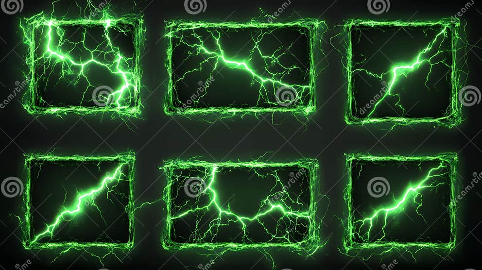 Lightning Frames, Green Electric Borders of Rectangular and Square ...
