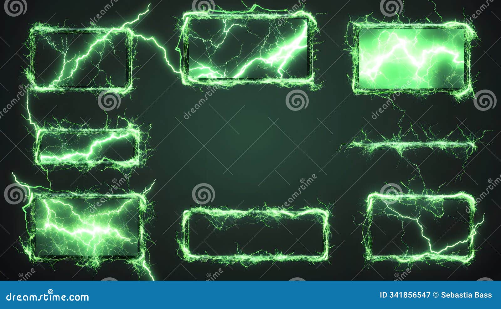 Lightning Frames, Green Electric Borders of Rectangular and Square ...