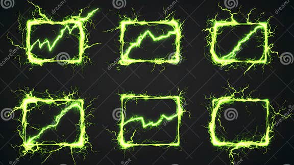Lightning Frames, Green Electric Borders of Rectangular and Square ...