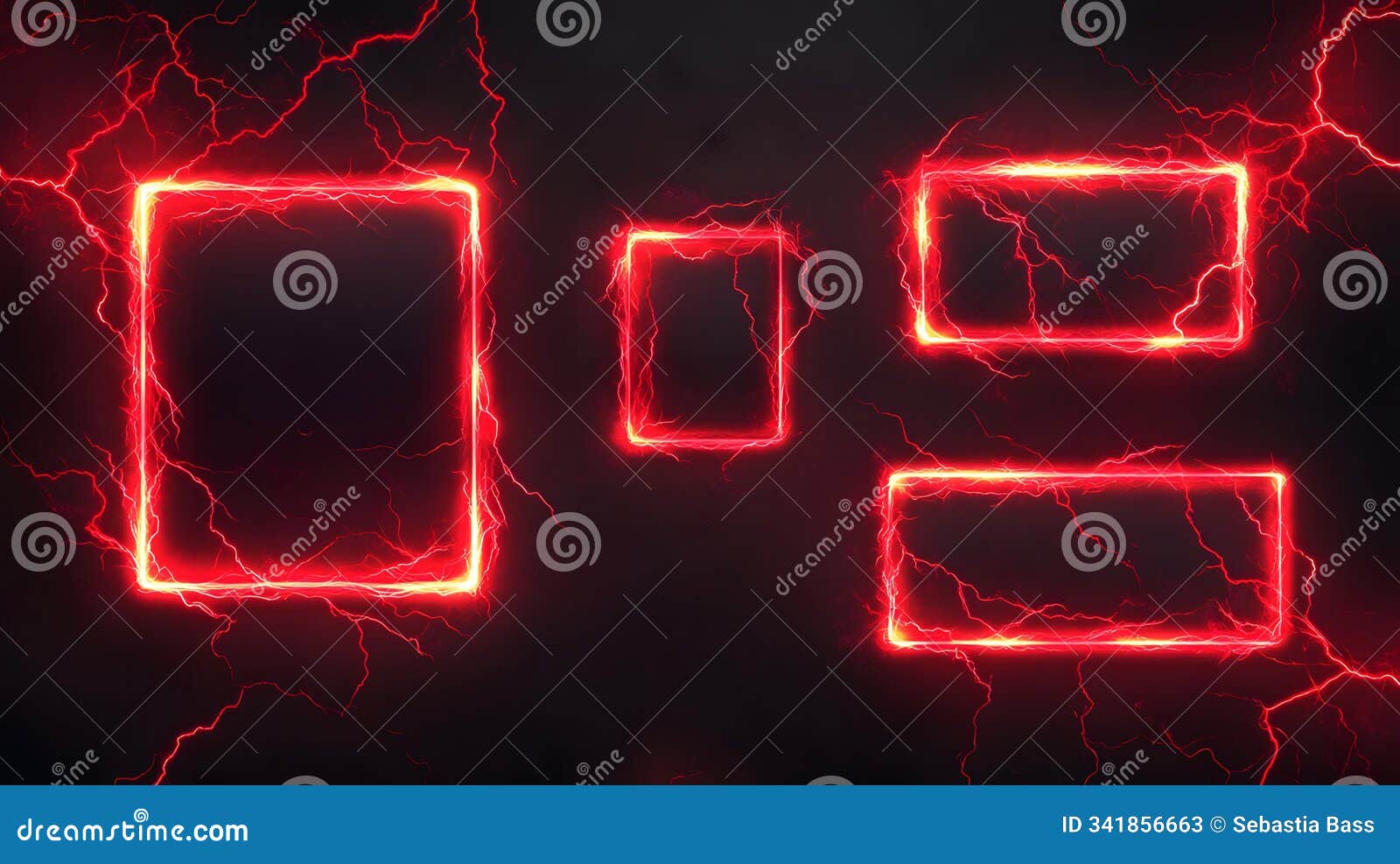 Lightning Frames, Red Electric Borders of Rectangular and Square Shapes ...