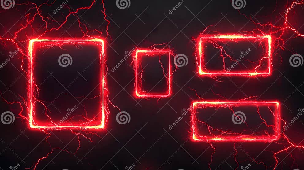 Lightning Frames, Red Electric Borders of Rectangular and Square Shapes ...
