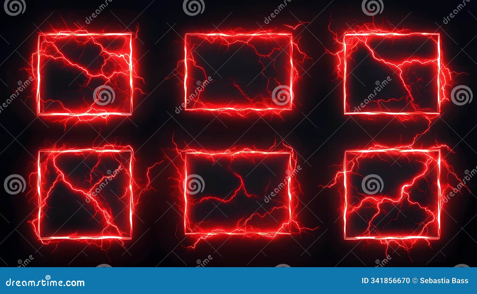 Lightning Frames, Red Electric Borders of Rectangular and Square Shapes ...
