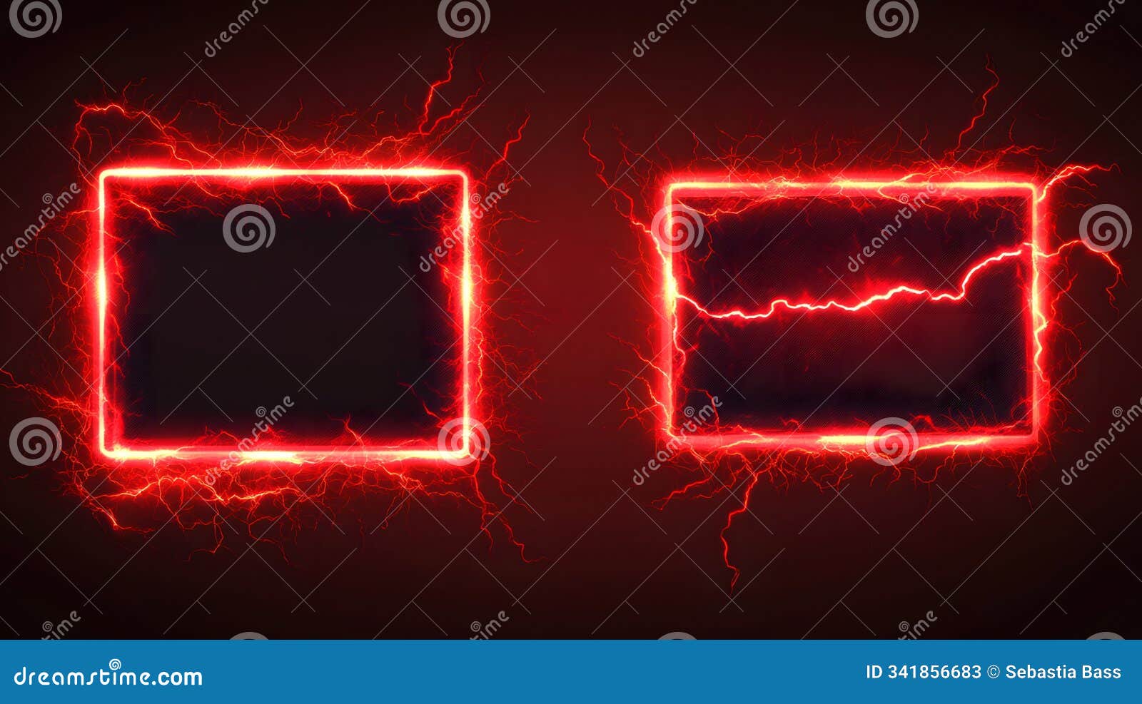 Lightning Frames, Red Electric Borders of Rectangular and Square Shapes ...