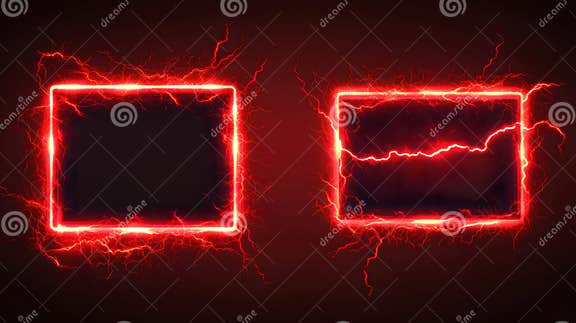 Lightning Frames, Red Electric Borders of Rectangular and Square Shapes ...