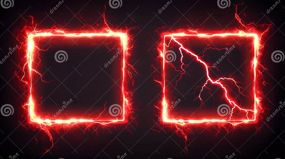 Lightning Frames, Red Electric Borders of Rectangular and Square Shapes ...