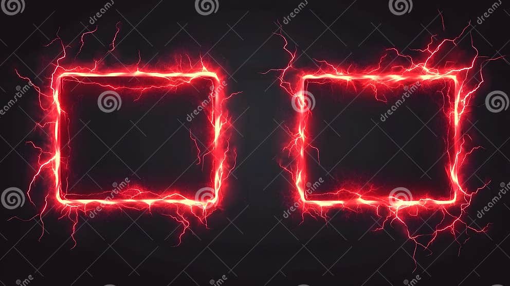 Lightning Frames, Red Electric Borders of Rectangular and Square Shapes ...