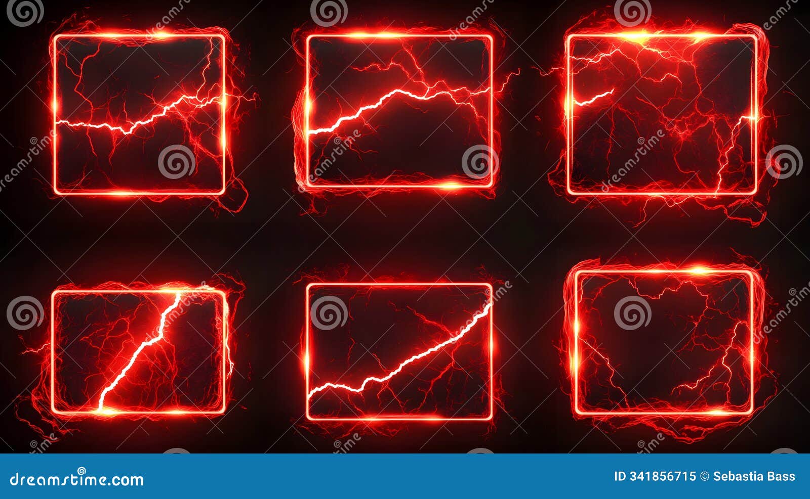 Lightning Frames, Red Electric Borders of Rectangular and Square Shapes ...