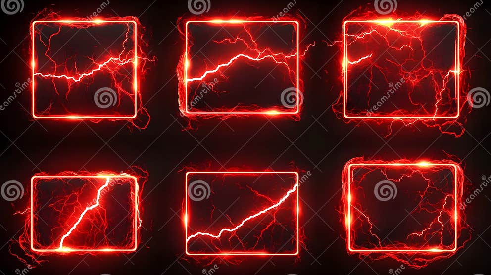 Lightning Frames, Red Electric Borders of Rectangular and Square Shapes ...