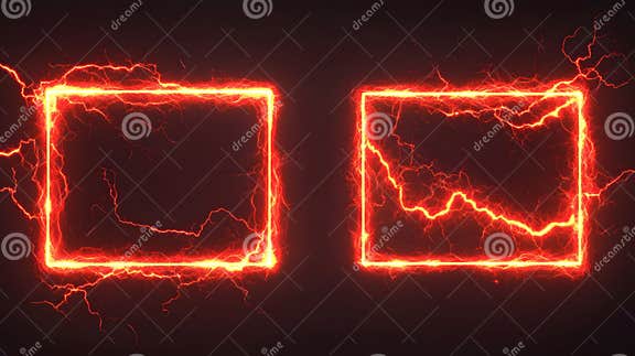 Lightning Frames, Red Electric Borders of Rectangular and Square Shapes ...
