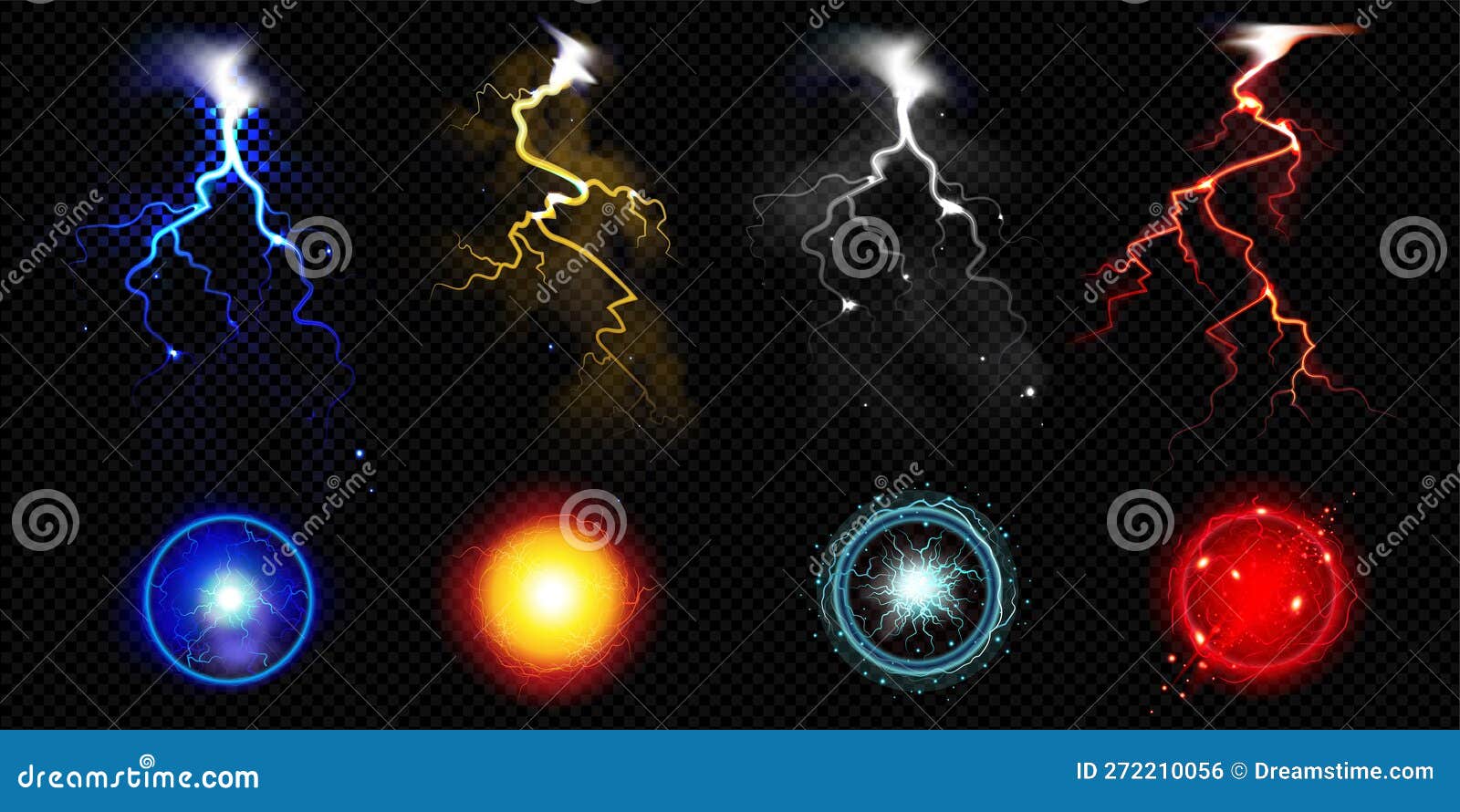 Lightning and Glowing Sphere Transparent Set Stock Vector ...