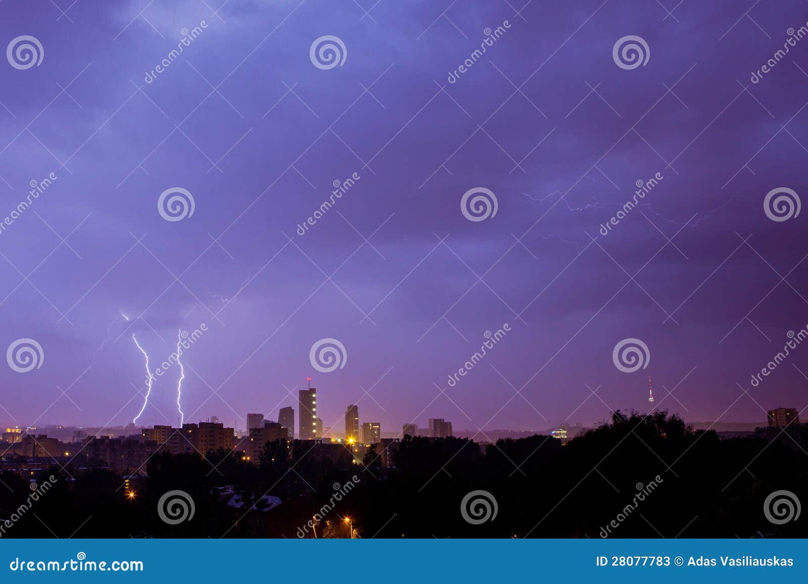 Lightning hits the city stock image. Image of blue, thunderstorm - 28077783
