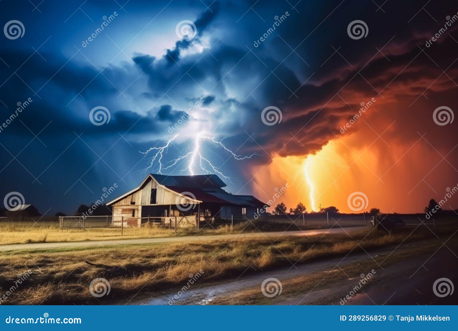Lightning hitting a barn stock illustration. Illustration of ...