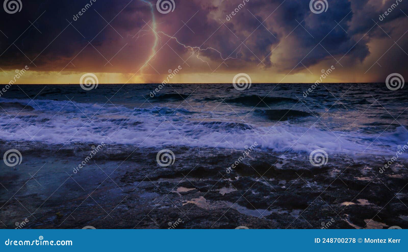 Lightning on the Horizon Over Ocean Stock Photo - Image of cloud ...
