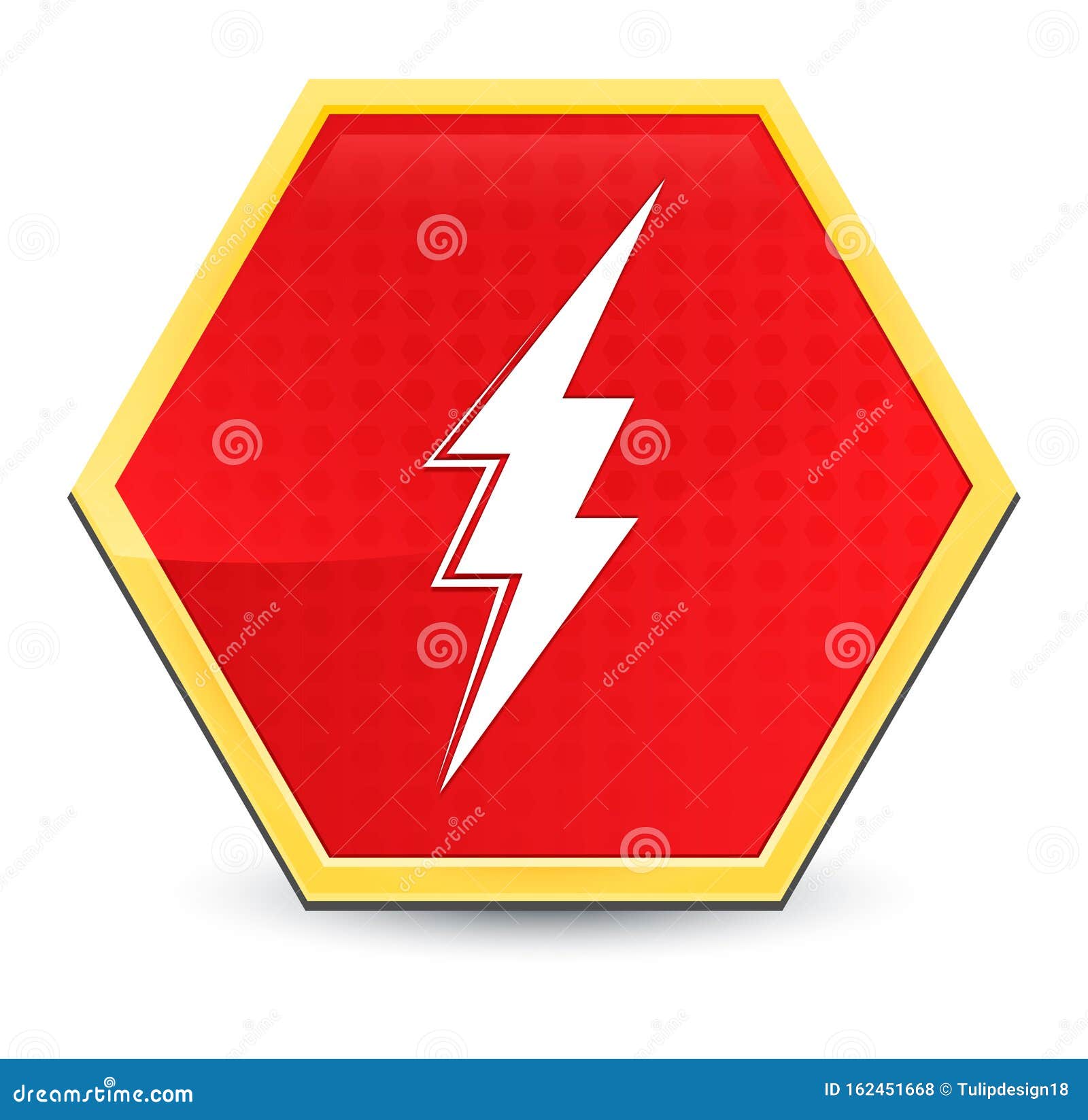 Lightning Icon Abstract Red Hexagon Button Bright Yellow Frame Elegant ...