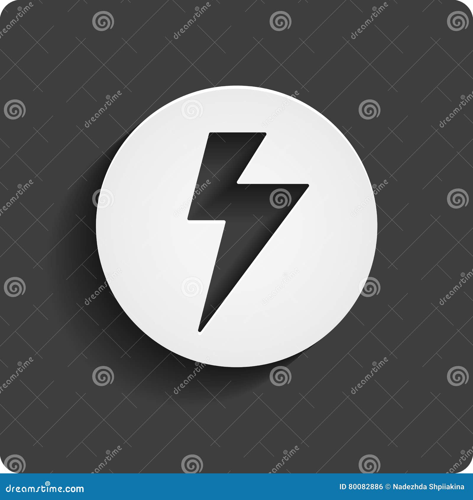 Lightning Icon Circle Long Shadow Isolated Black Background Stock ...