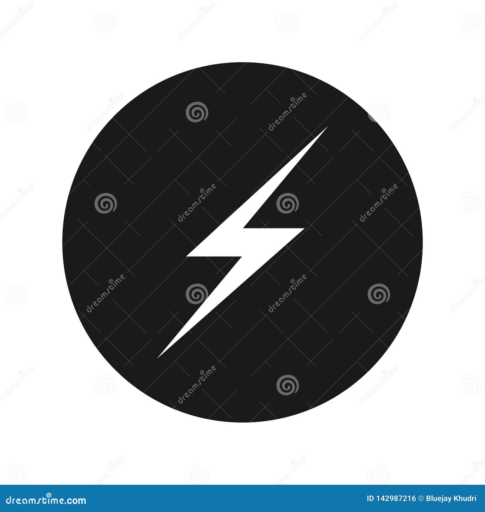 Lightning Icon Flat Black Round Button Vector Illustration Stock Vector ...