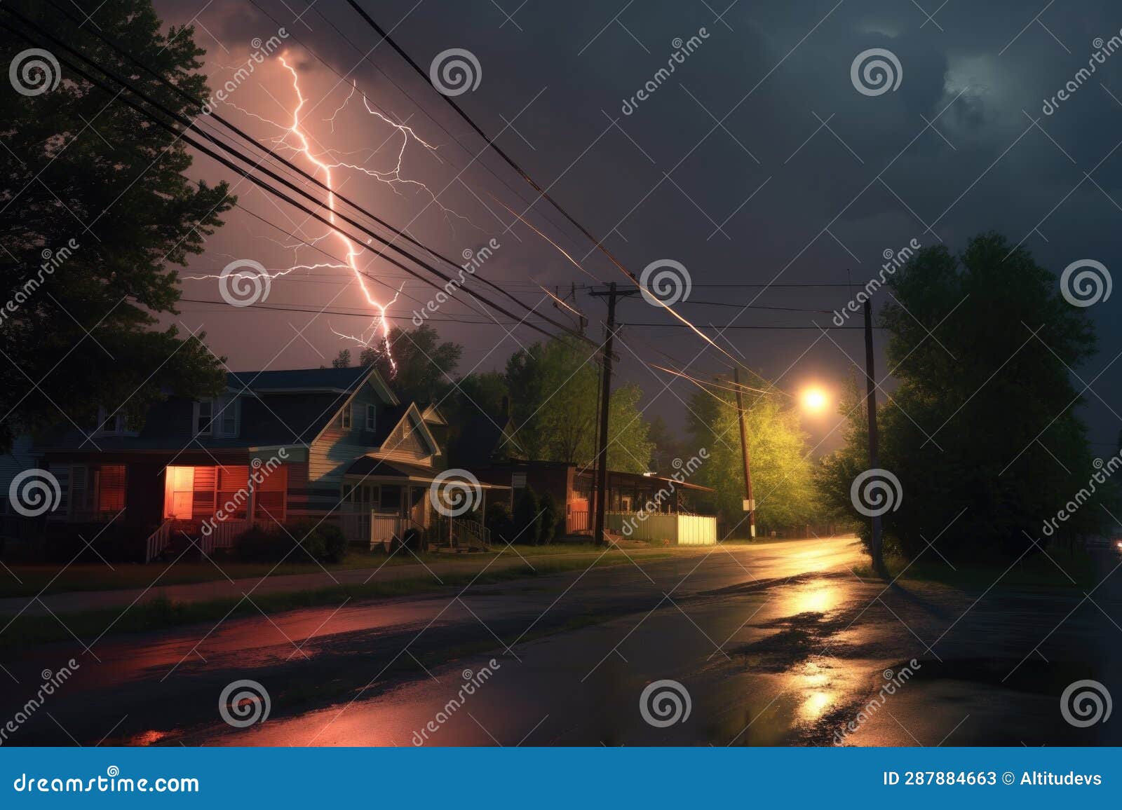 Lightning Illuminating A Tornados Path At Night Stock Image ...