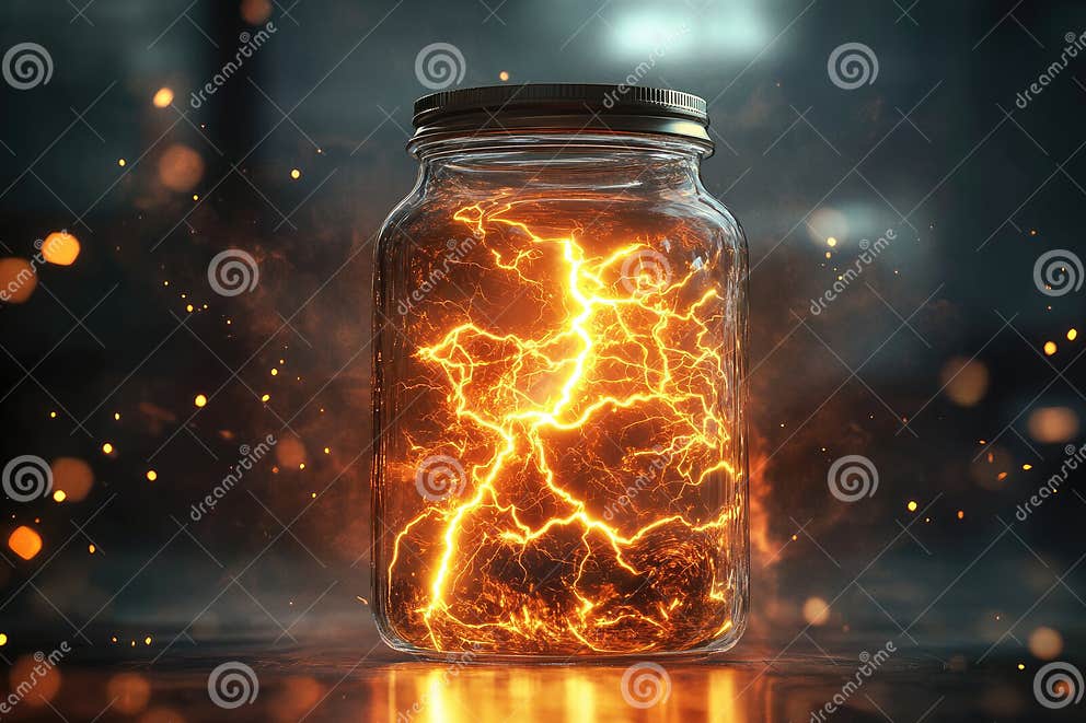 Lightning in a Jar. Lightnings in a Transparent Container Stock ...