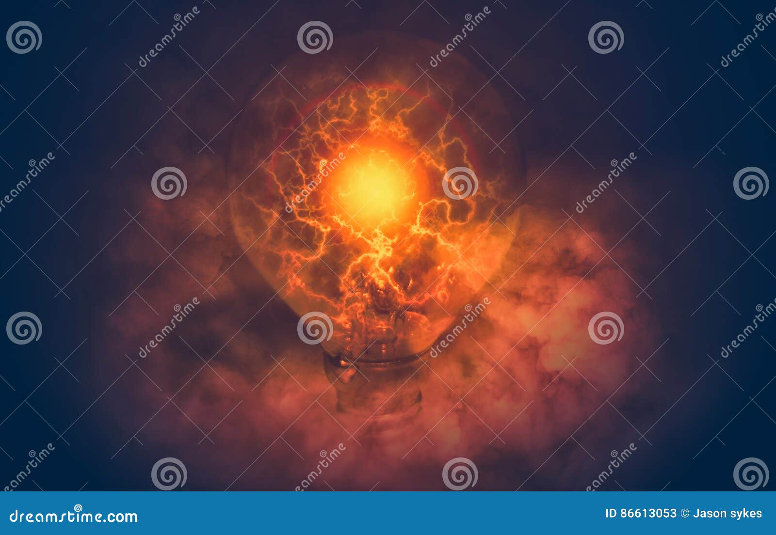 Lightning from light bulb stock illustration. Illustration of fear ...